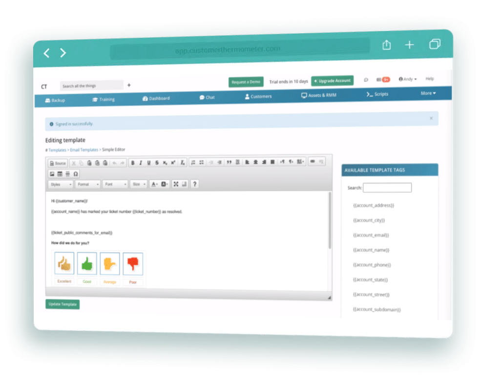 Syncro Survey For Support Tickets Emails Invoices Estimates Threads